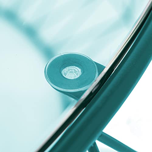 LeisureMod Malibu Modern Geometric Base Round Glass Top Coffee Table, Blue
