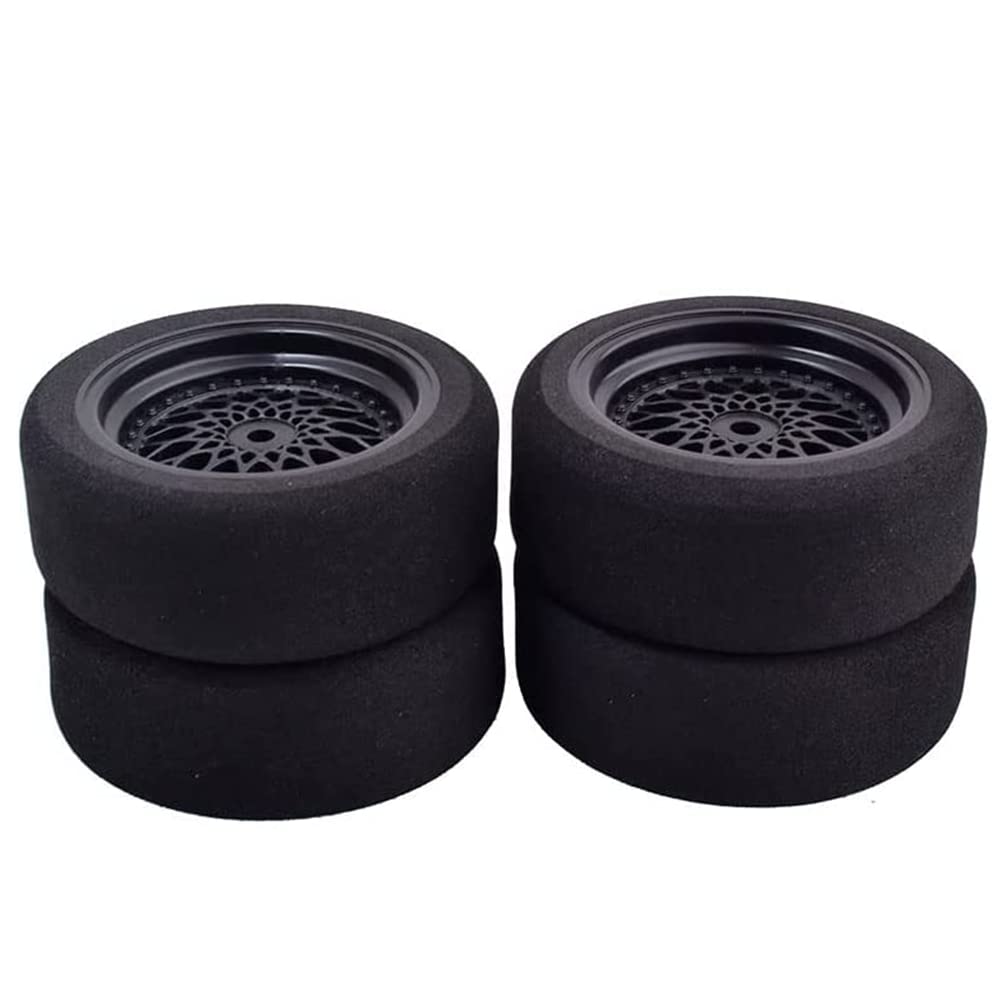 Shaluoman 4Pcs 1/10 On-Road Foam Tires& 2080-3mm Wheel Rims 12mm Hex for HSP HPI RC Racing Car Toy, Black
