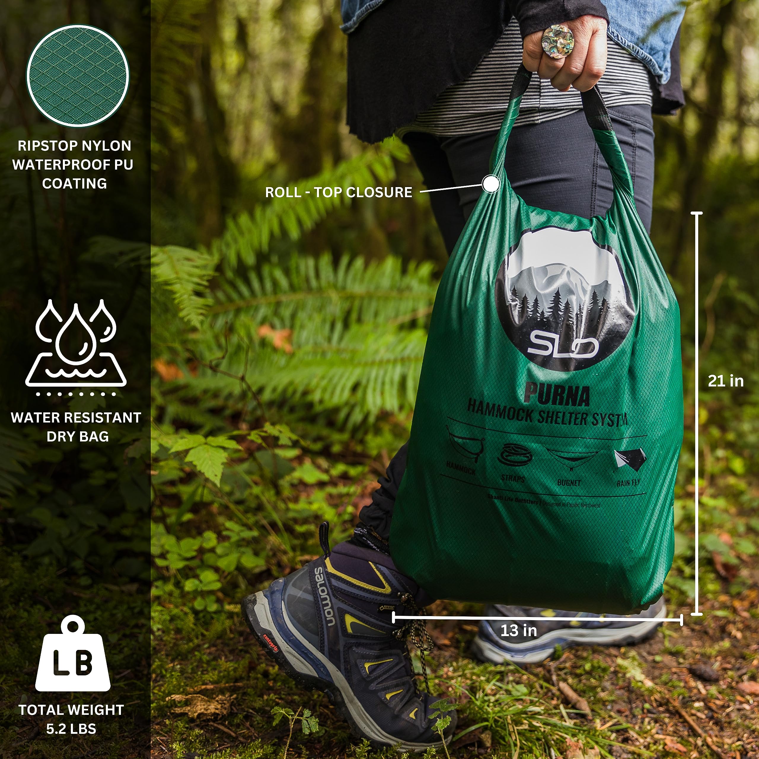 Camping Hammock with Bug Net and Rain Fly – Durable Ripstop Nylon Construction with 12’ Tree Straps, 5kn Carabiners, Tent Stakes and Waterproof Carry Bag