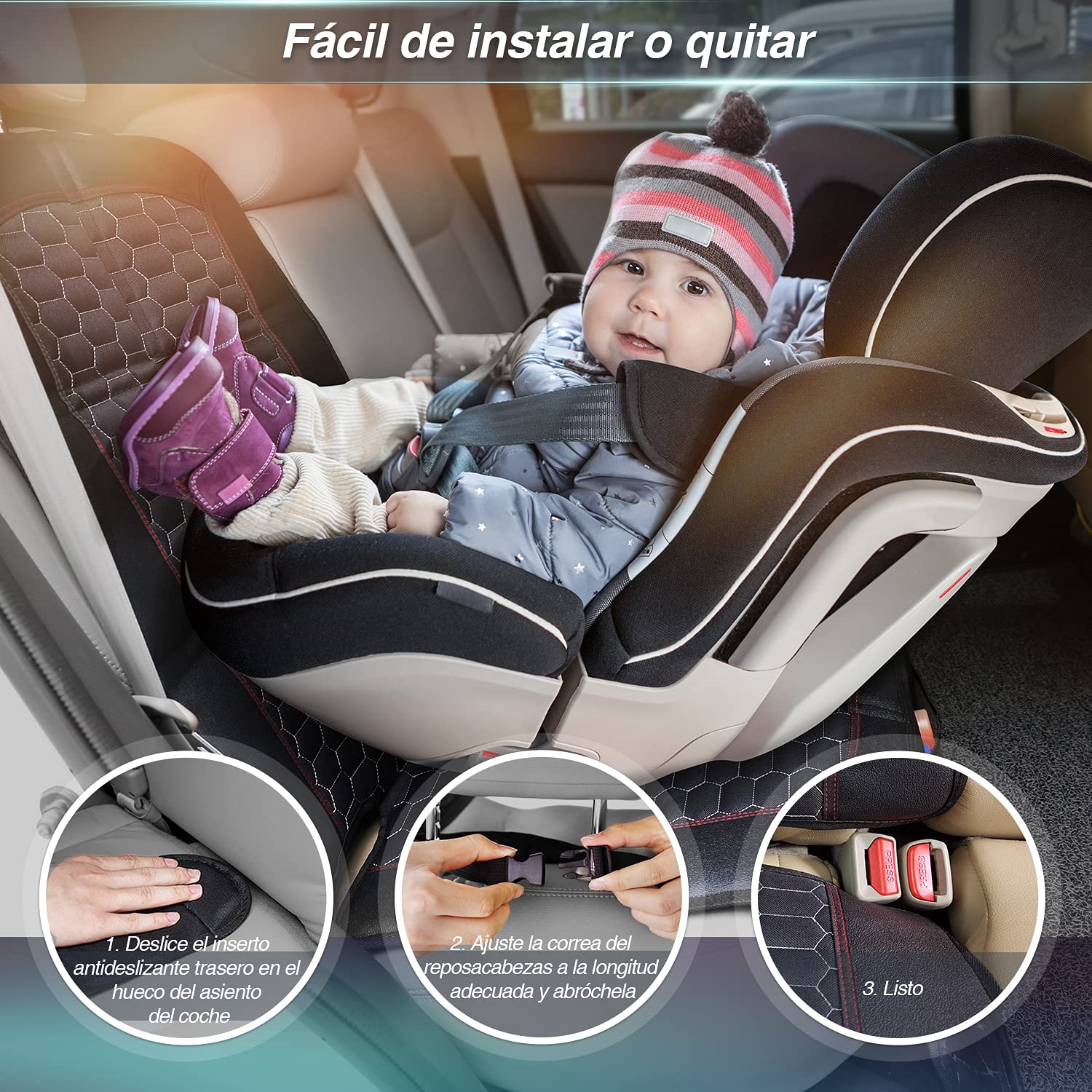 Car Child Seat Protector Car Protector for Car Seats with Non-Slip Silicone Thick Padding, Seat Cover for Carseats with Storage Pocket Oasser