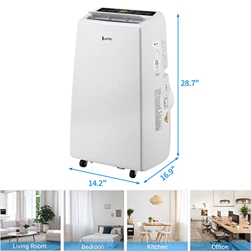 ROVSUN 13000 BTU 4-in-1 Portable Air Conditioner, Heater, Dehumidifier, Fan for Rooms Up to 550 sq ft Floor AC with Remote Control & Rolling Wheels & Window Installation Kit, White