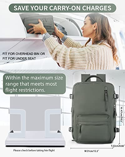 Carry On Backpack for Women, Large Travel Backpack Flight Approved, Waterproof 17 Inch Laptop Backpack Business Work Backpacks Men Mochila De Viaje, DarkGreen