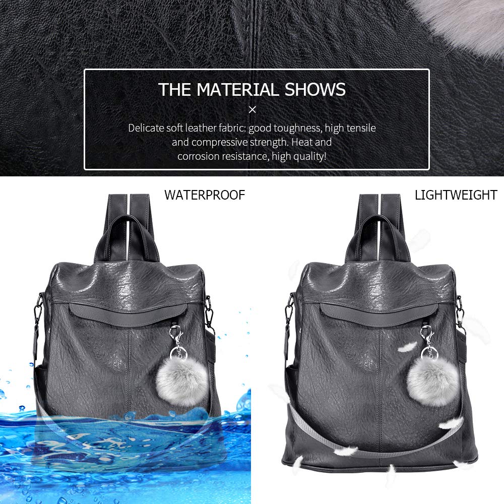 ROOSALANCE Women Backpack Waterproof Anti-theft PU Leather Fashion Purse Shoulder Bag Travel Backpack Ladies (Blue)