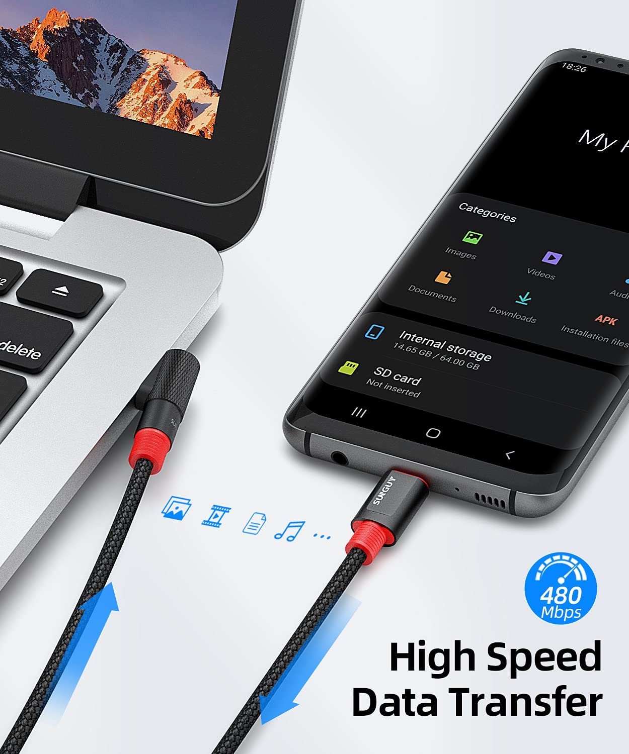 SUNGUY USB A to C Cable Right Angle, [2-Pack,1ft] 90 Degree Braided Fast Charging & Sync Type C Cable Compatible for Samsung Galaxy S10 S10E S9 S8 Plus Note 9, Nintendo Switch,Oculus Quest 2