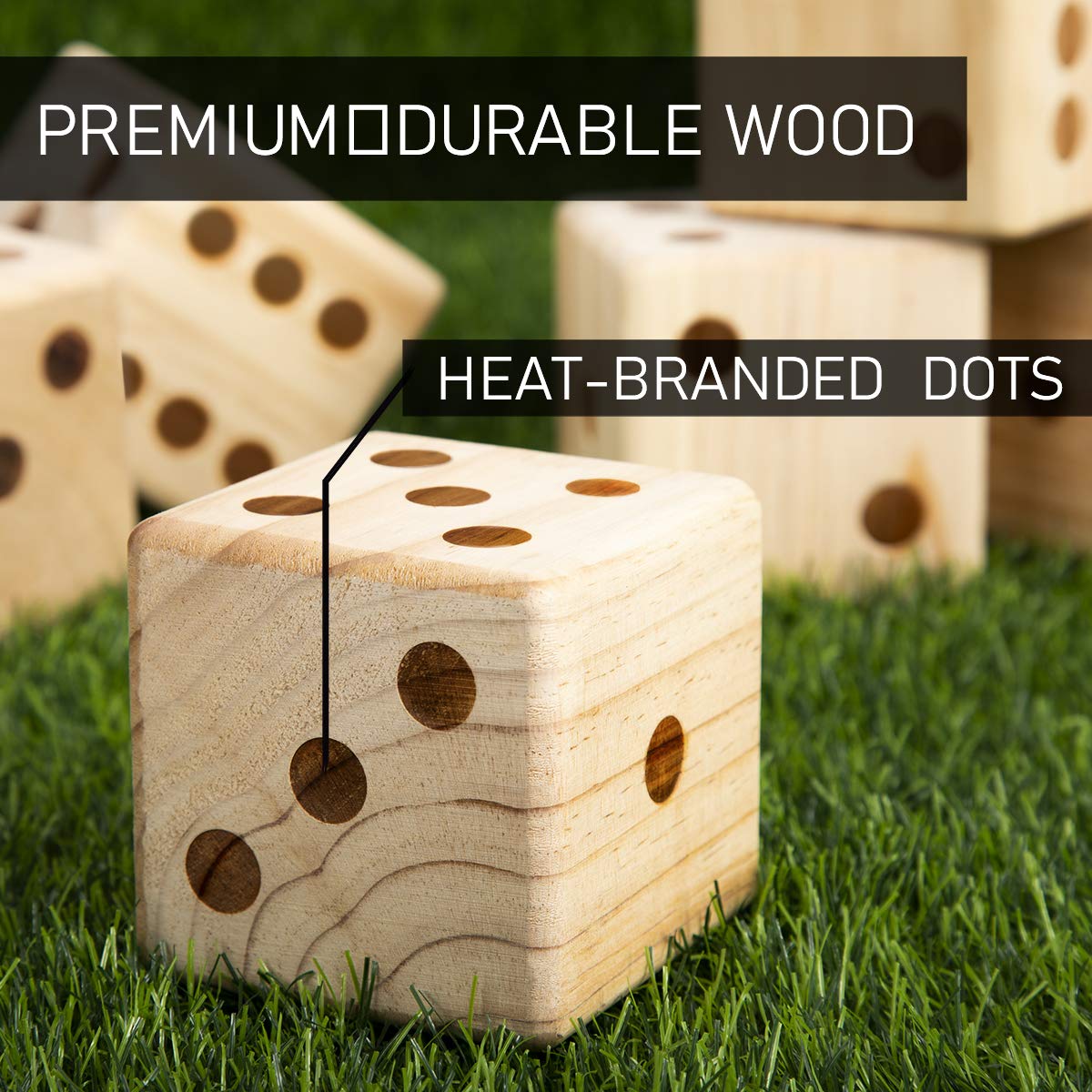 ropoda Giant Wooden Yard Dice,Outdoor Game Giant Dice Set Yard Game 3.5"-Includes 6 Dice, Scoreboard and Canvas Carrying Bag-Great Backyard and Lawn Game