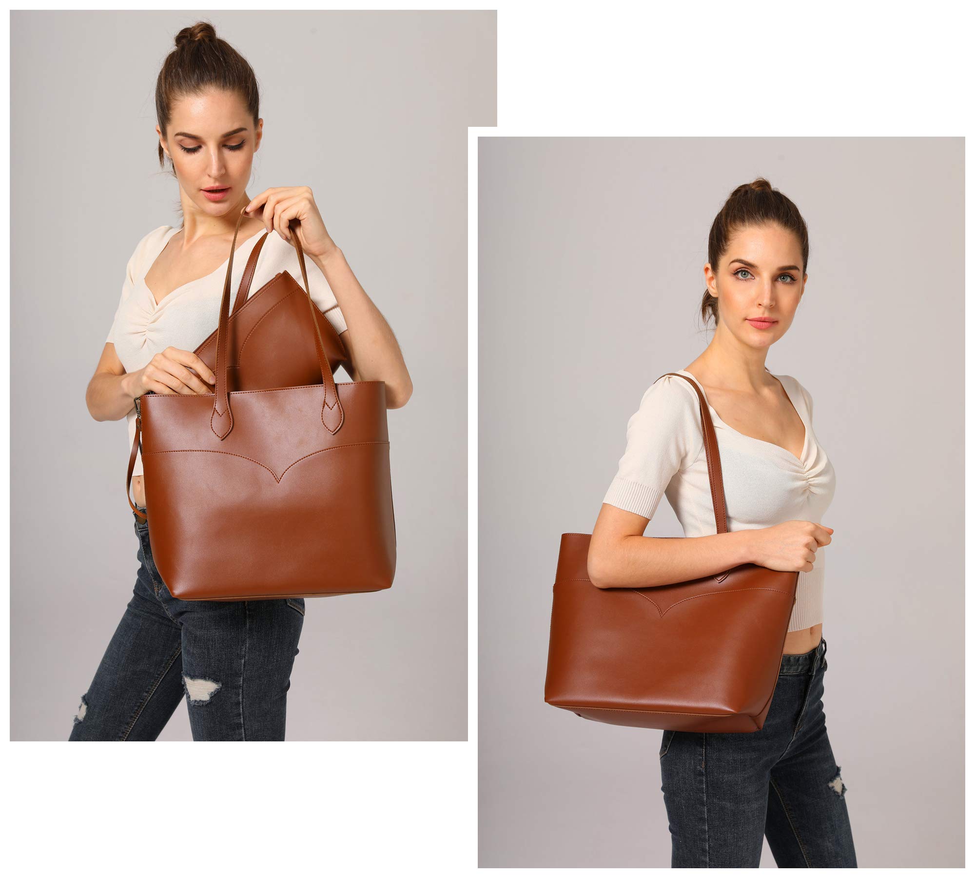 SUNLIGHT LEAVES Tote Bag Green For Women Vegan Leather Large Simple Vintage Shoulder Handbag Classic Purse