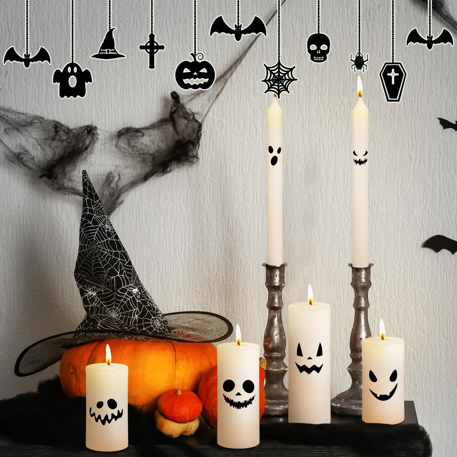 Conelist 6 Pcs Halloween Ghost Candles White Spooky Candles Halloween Pillar Candles Ghost Decor Decorative Burning Candles for Halloween Party Dining Table Decorations