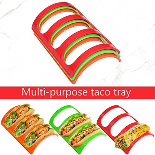 Koluti Colorful Taco Holder Stand Set of 6, Hard and Sturdy Taco Shell Plates Tray Style Rack, Each Hold 3 Tacos, BPA Free Food Grade Plastic Material, Microwave & Dishwasher Safe, (Red Orange Green)