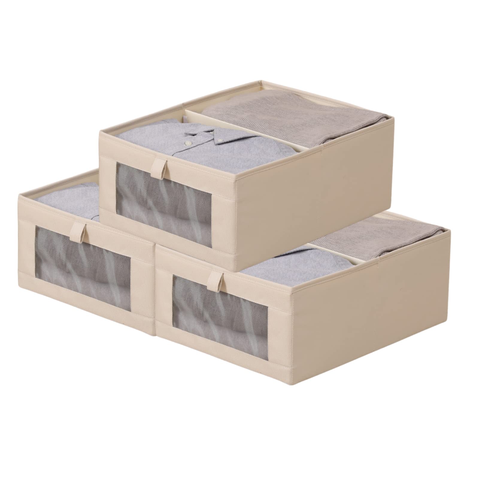 CANFOD Clothes Storage Bins, Closet Storage Containers, Storage Organizers for Cloth, Bed Sheet, Jeans, Toys (13 ½" L x 17 ¾" W x 7" H, Beige)