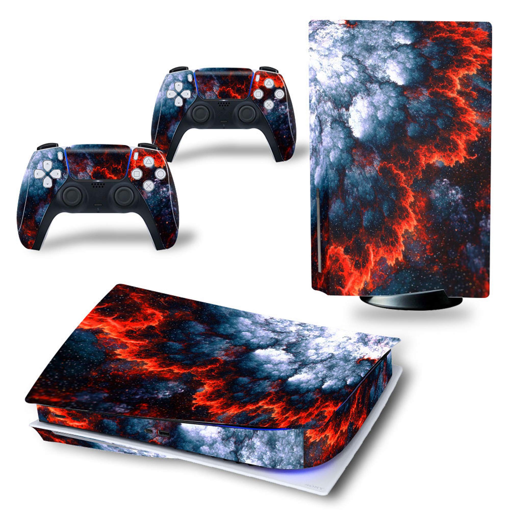 Ps5 Stickers Full Body Vinyl Skin Decal Cover for PlayStation 5 Digital Edition Console Controllers (CD Version, Colorful fire)