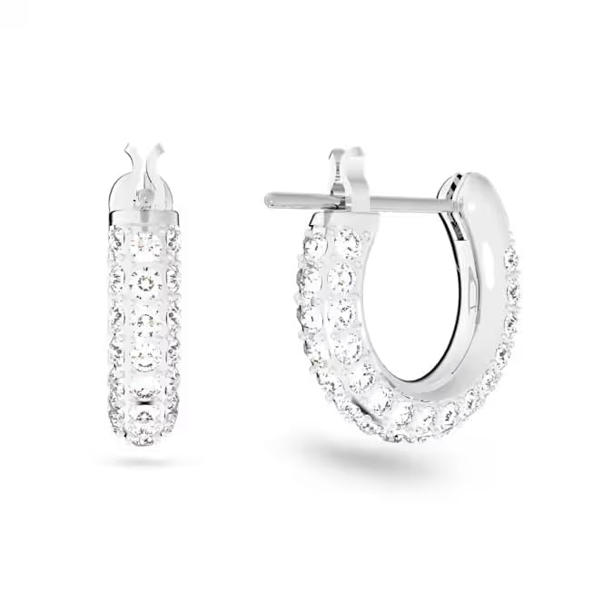 Swarovski Dextera Mini Hoop Women's Earrings, Clear Swarovski Crystals on a Rhodium Finished Setting with Lever Back Closure