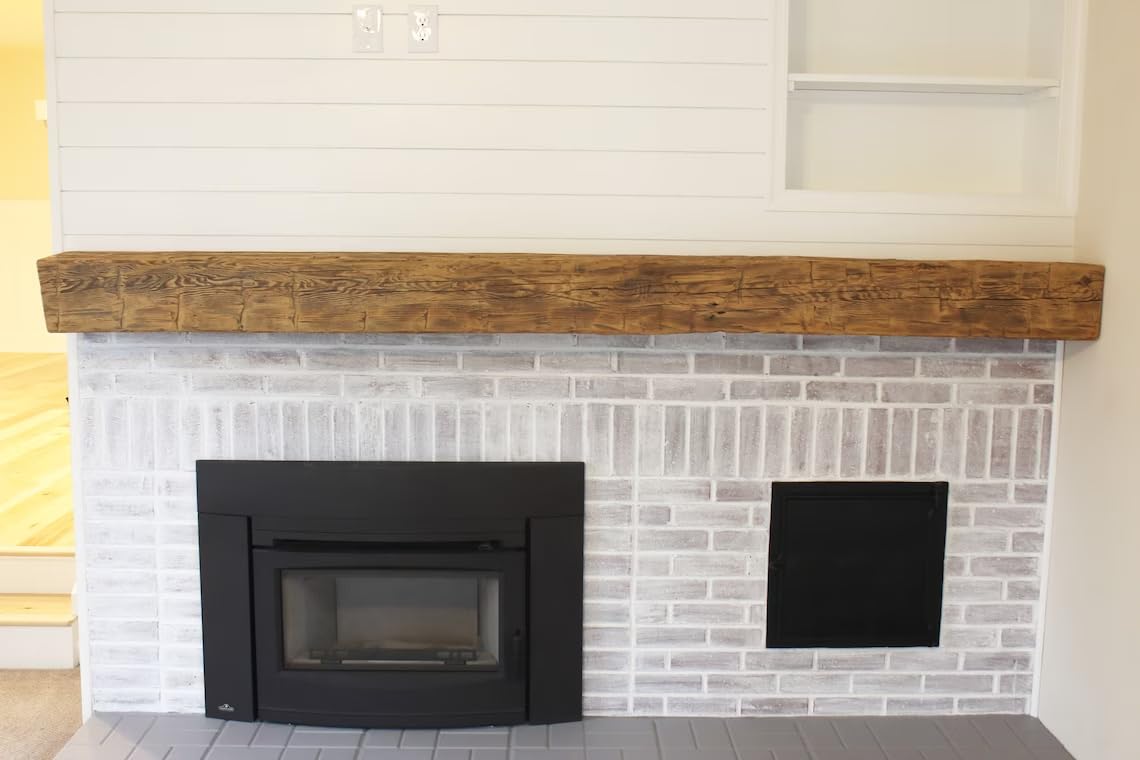Modern Timber Craft Hand Hewn Wood Barn Beam Fireplace Mantel Shelf - Certified Reclaimed American Barnwood Floating Rustic Shelving, 66 Inches