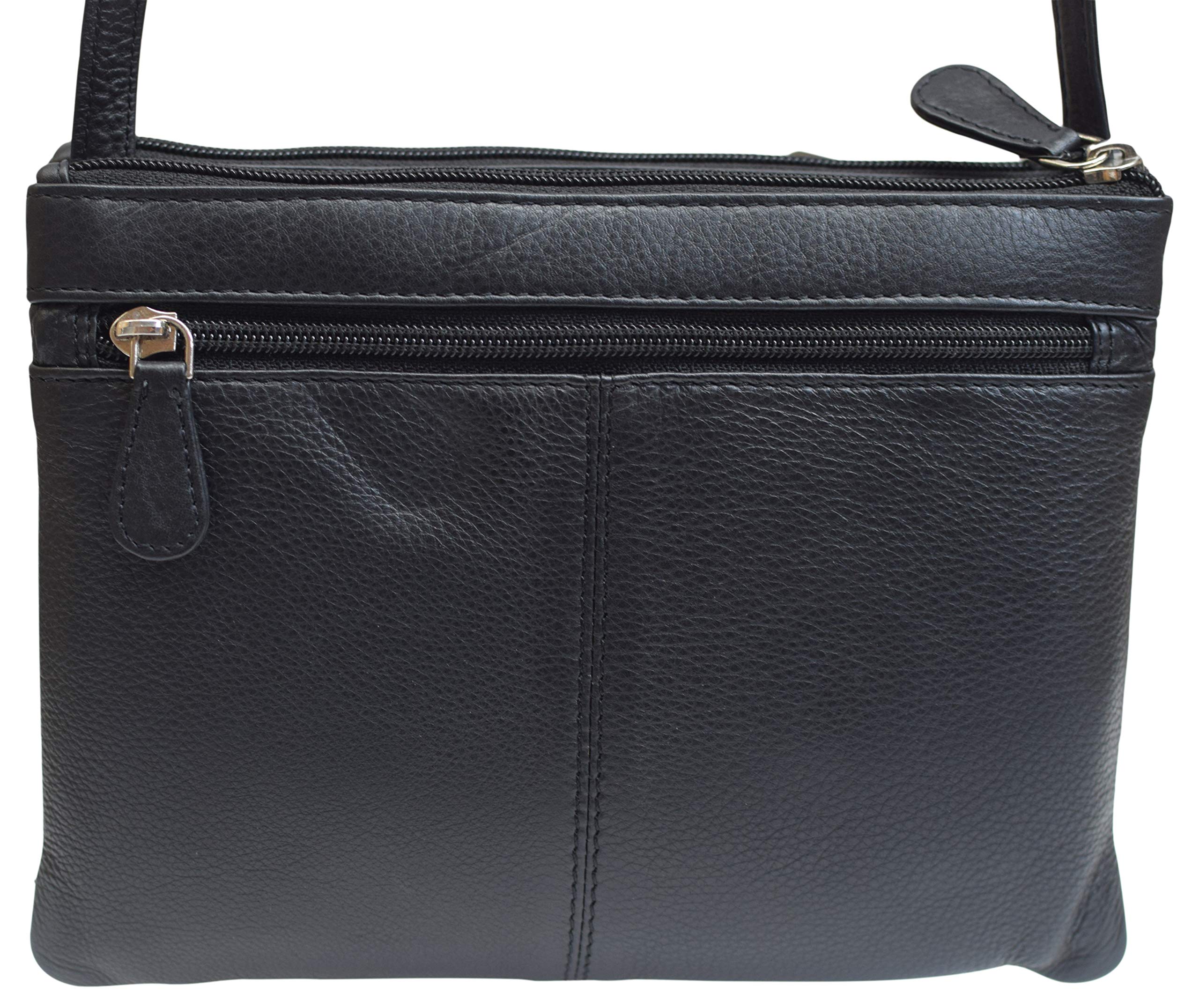 Swiss Marshal Genuine Leather Womens Purse Double Zipper Top Pockets Crossbody Shoulder Bag for Ladies (Black)