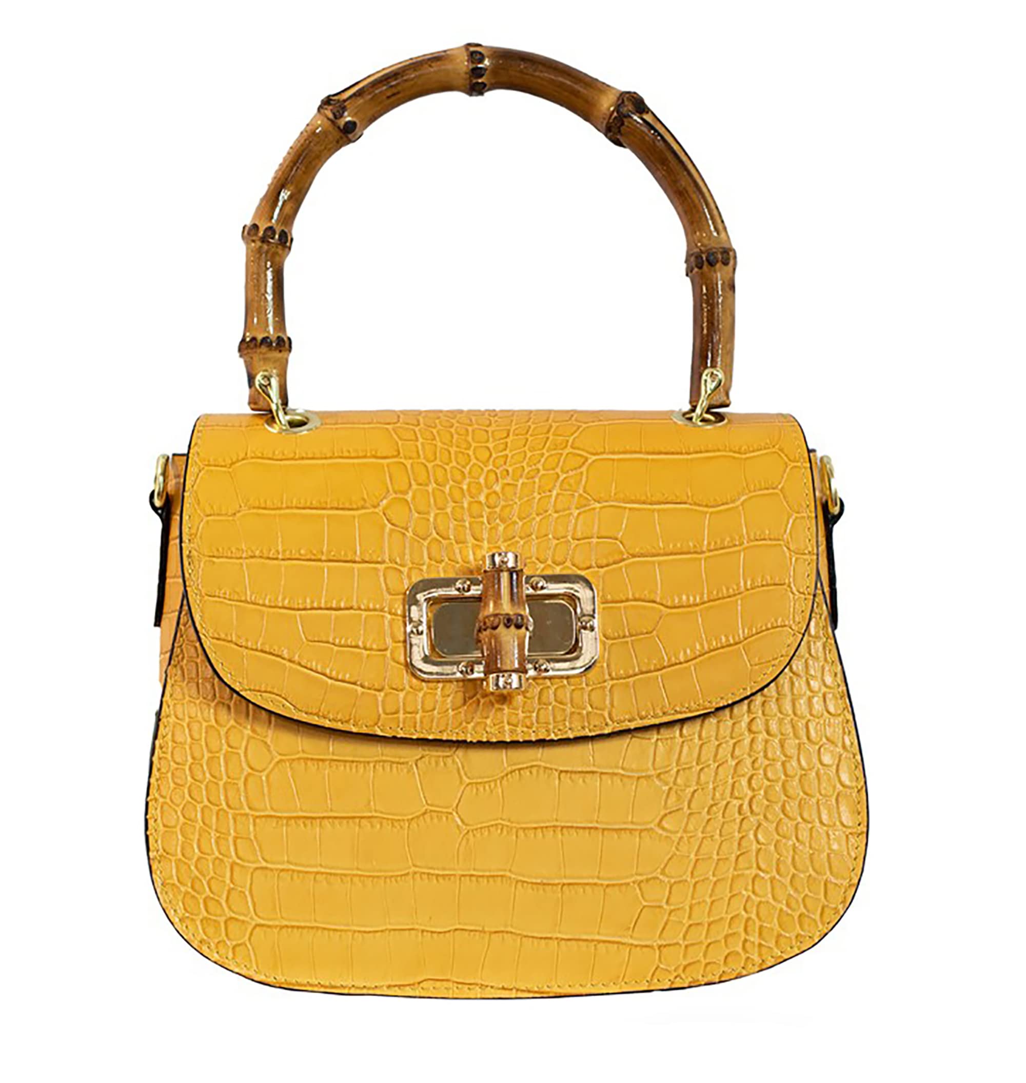 Women Handbag 100% Genuine Leather with Bamboo handle Crossbody bag Elegant bag Evening bag Gift for Women Handmade Made in Italy