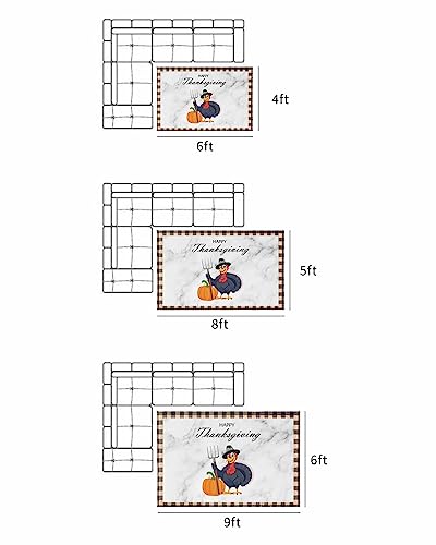 Thanksgiving Turkey and Pumpkin Outdoor Patio Rug for Deck,Picnic,Porch,Balcony 6x9ft Water Absorb Non Skid Area Rugs,Washable Camping RV Carpet Mats White Grey Marble Texture