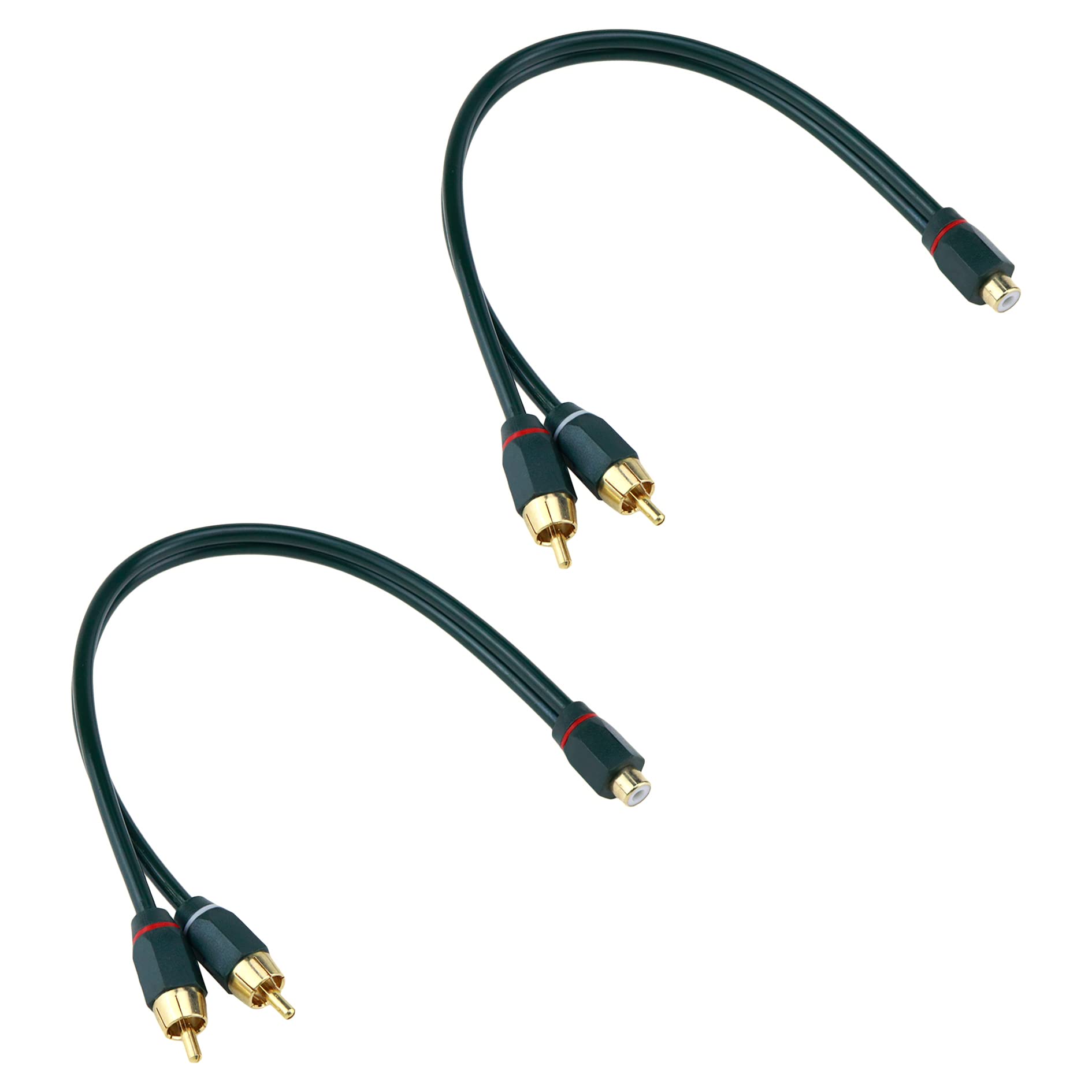 Sydien 12 Inch RCA Splitter 1 Female to 2 Male 2 Pack, RCA Y Cable RCA Video Car Audio Cable Splitter RCA Adapter Black