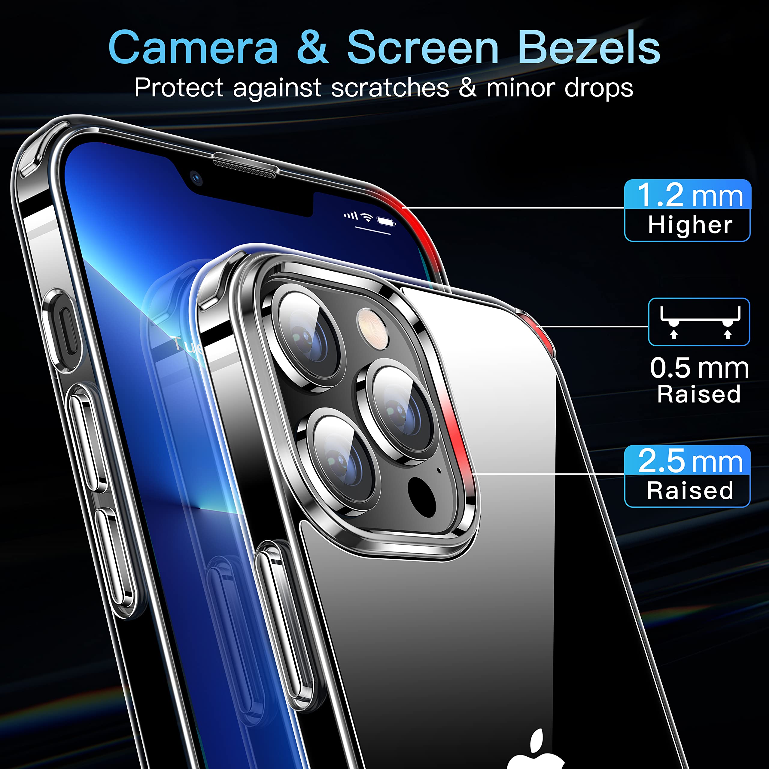 CASEKOO Crystal Clear Designed for iPhone 13 Pro Max Case, [Not Yellowing] [Military Drop Protection] Shockproof Protective Phone Case 6.7 inch 2021 (Black)