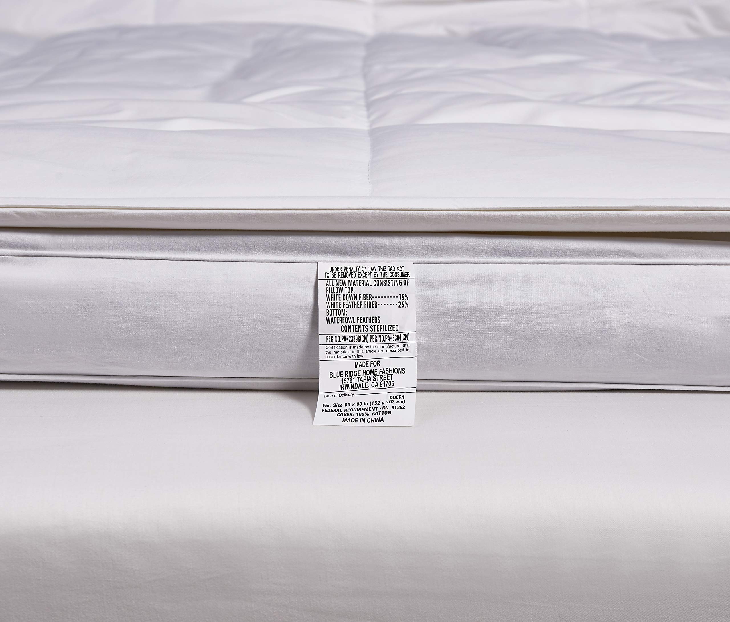 Kathy Ireland Pillowtop Mattress Topper King Size, 3-inch Overfilled White Down Feather Mattress Pad 233 Thread Count 100% Cotton Cover Featherbed - 78" x 80"