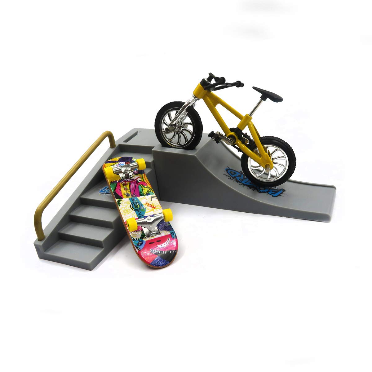 QKILL 17 in 1 Fingerboard Ramps Set Finger Toys with Ramp/Mini Finger Skateboards Finger Mini Bikes/Swing Board with Replacement Wheels and Tools (Gray Ramp Kit)