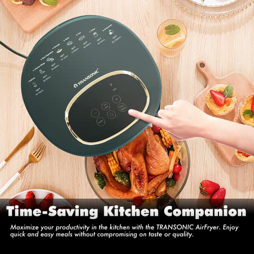 Transonic 1200W Air Fryer Oven 3.5 Quart Non Toxic Non Stick Easy Cleaning Borosilicate Glass Basket, 8 Cooking Presets, Touch Digital Controls