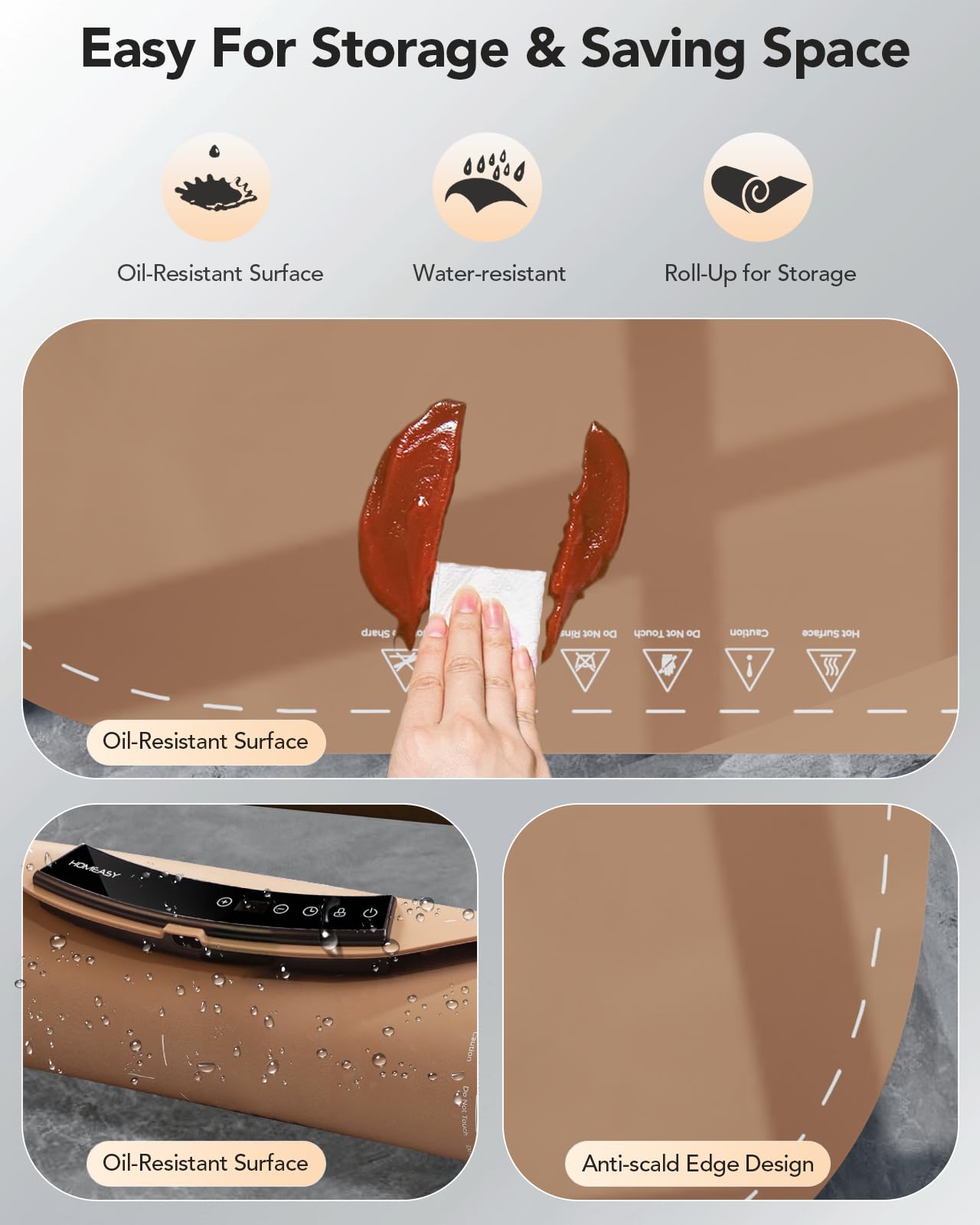 Food Warming Mat, Electric Warming Trays for Food Countertop Buffet, Food Warmers for Parties Food Heating Mat with 9 Temperature Setting & 7.2ft Cable & Foldable (Brown)