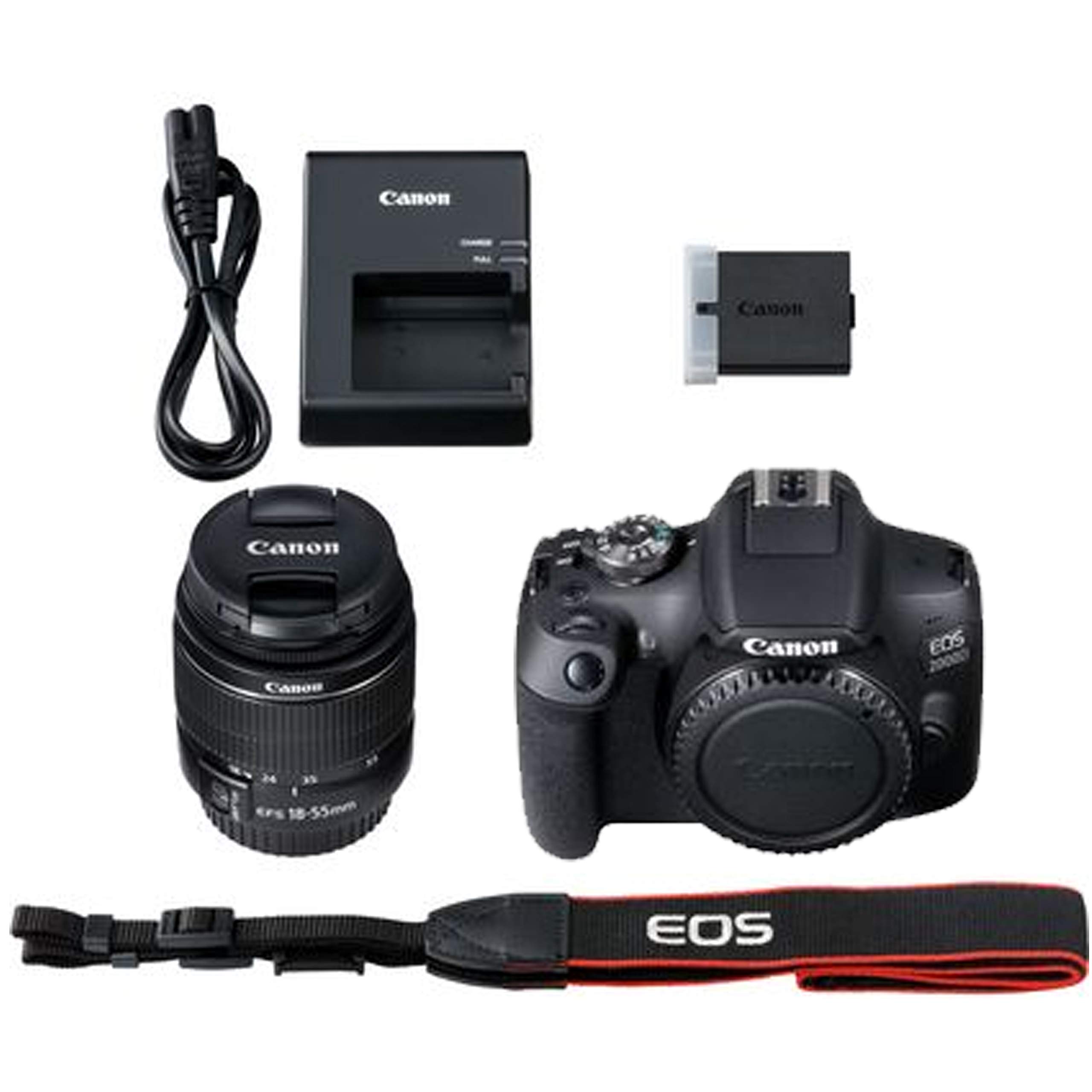 Canon EOS 2000D / Rebel T7 DSLR Camera w/EF-S 18-55mm F/3.5-5.6 Zoom Lens + 64GB Memory, Case, Tripod, Flash, Remote, and More (32pc Bundle) (Renewed)