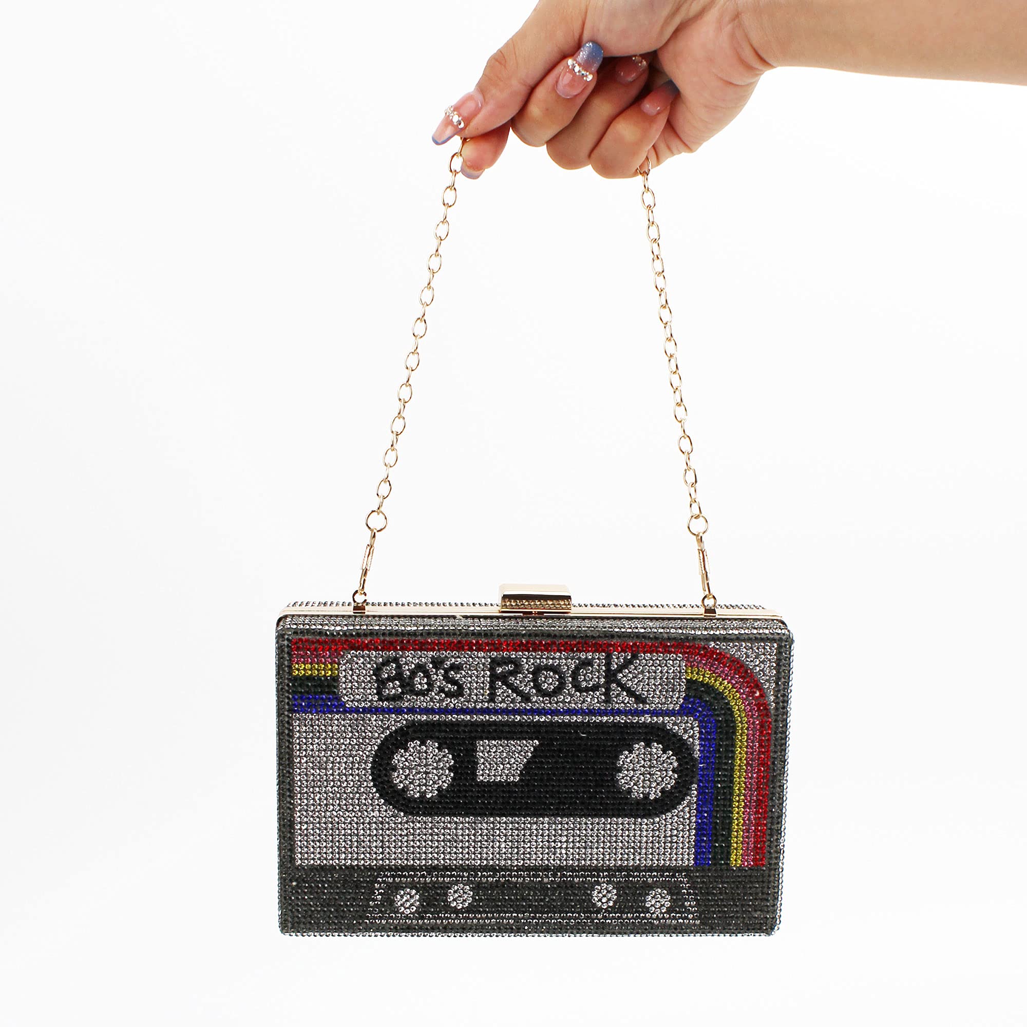 Women Retro Radio Shape Crossbody Bag PU Leather Vintage Evening Clutch Purses (A-Dark Grey)