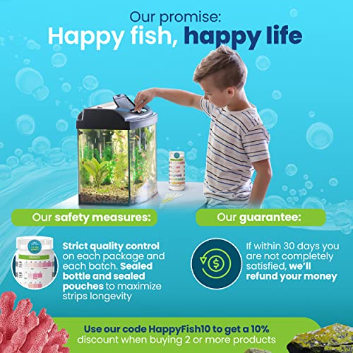 Futura Care Aquarium Test Strips - Our Accurate Aquarium Water Test Kit Monitor 6 Essential Parameters - Easy to Use Saltwater & Freshwater Test Kit with 150 Strips for 1.5 Years (6 in 1-150 Strips)