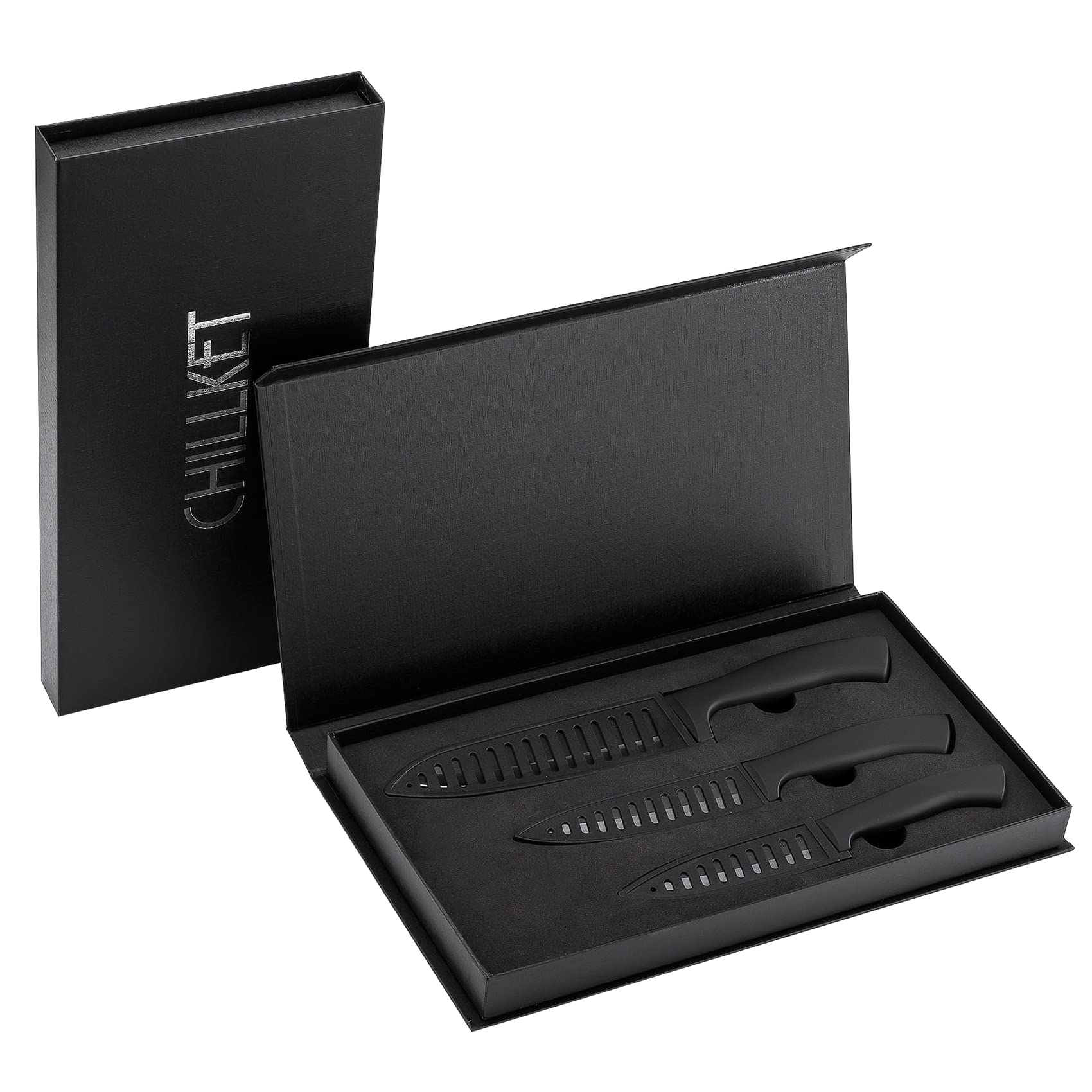 CHILLKET Ceramic Knife Set - Kitchen Knives 3 Pieces Set - 6 inch Chef Knife, 5 inch Utility Knife and 4 inch Paring Knife with covers