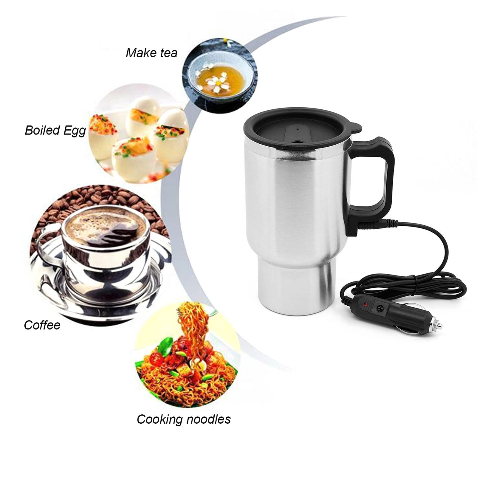 Car Kettle Electric Kettle Camping 12V 450ml Coffee Maker Water Boiler 65°C/149°F, Portable Travel Car Truck Kettle Hot Water Heater Bottle for Tea Coffee Making Cigarette Lighter Heating Cup, 60W