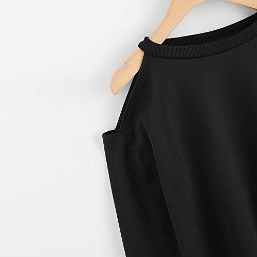 T-shirt for Women THENLIAN Women Off Shoulder Long Sleeve Blouse Sweatshirt Pullover Casual Tops Shirt(Black, XL)