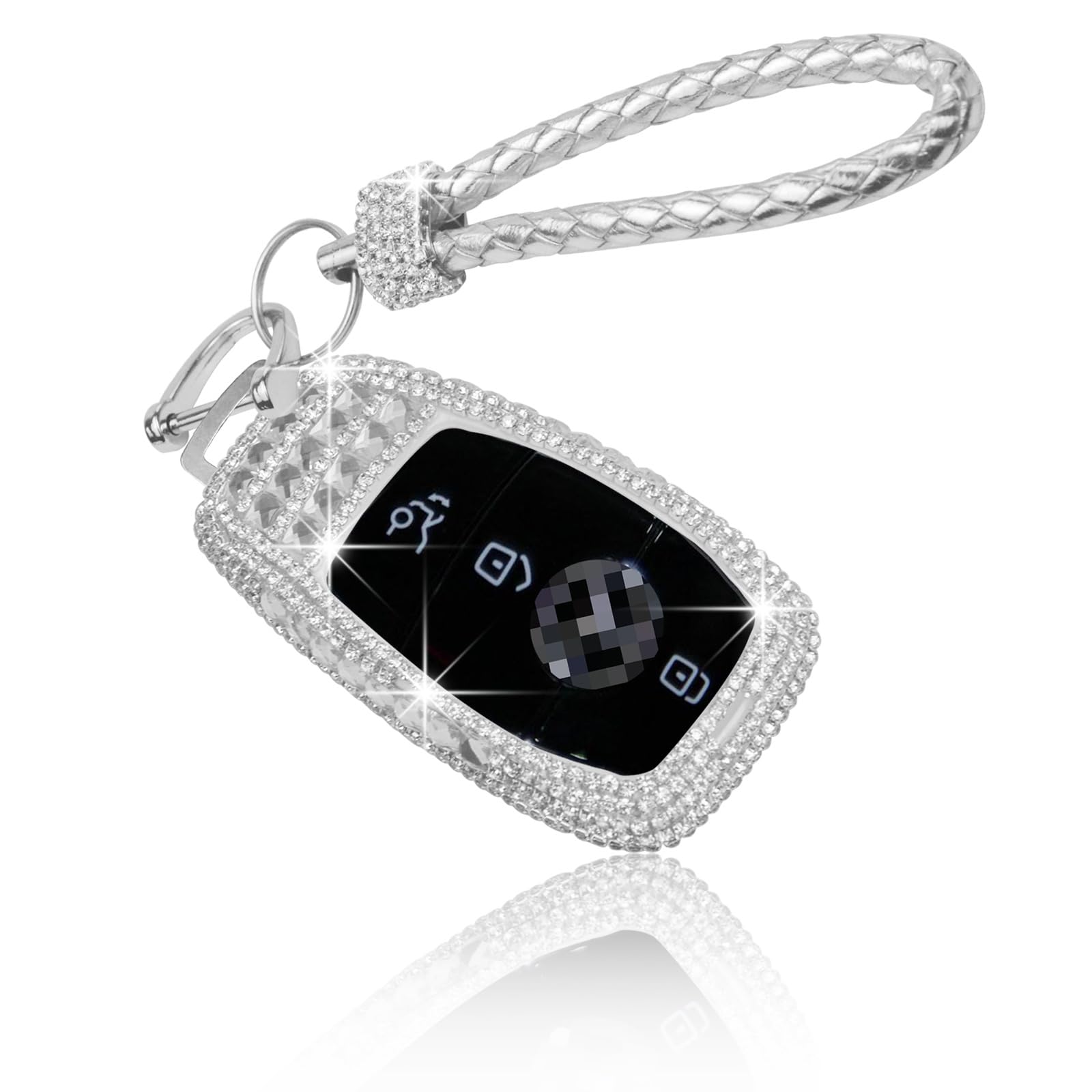 Car Key Case Key Shell Fob Key Cover Key Chain Lady key ring with Bling Diamond crystals For Mercedes-Benz C E S M CLS CLK GLK GL Class 3-button Keyless