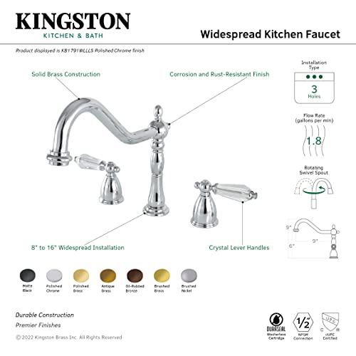 Kingston Brass KB1791WLLLS 8" to 16" Widespread Kitchen Faucet Less Sprayer, 8-1/4" in Spout Reach, Chrome