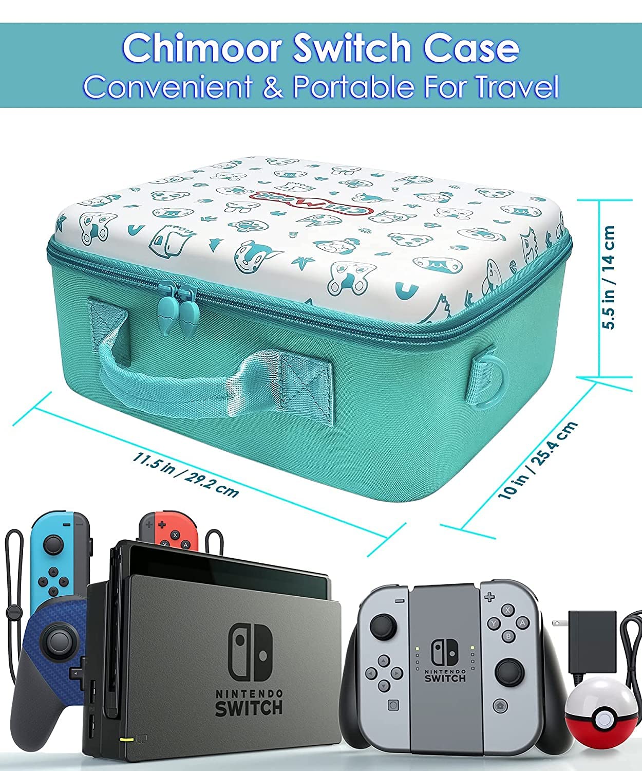Chimoor Carrying Case Deluxe Waterproof Travel Case for Nintendo Switch, Protective Travel Bag Hard Shell Bag Compatible with Switch OLED Model Console Pro Controller & Accessories