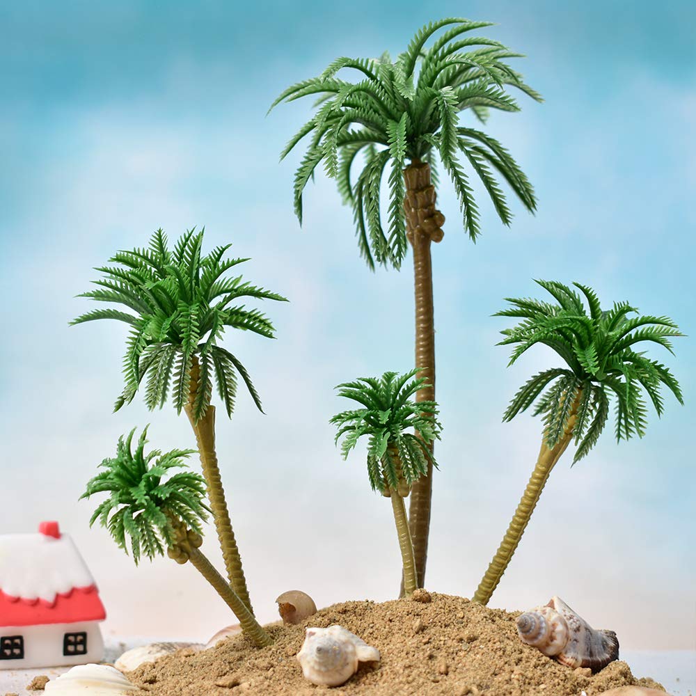 HUIANER Palm Tree Model Trees, Miniature Palm Trees Mixed 5 Size Fake Plastic Trees with No Stands for DIY Scenery Landscape Cake Decoration(18PCS 3.1" - 6.3")