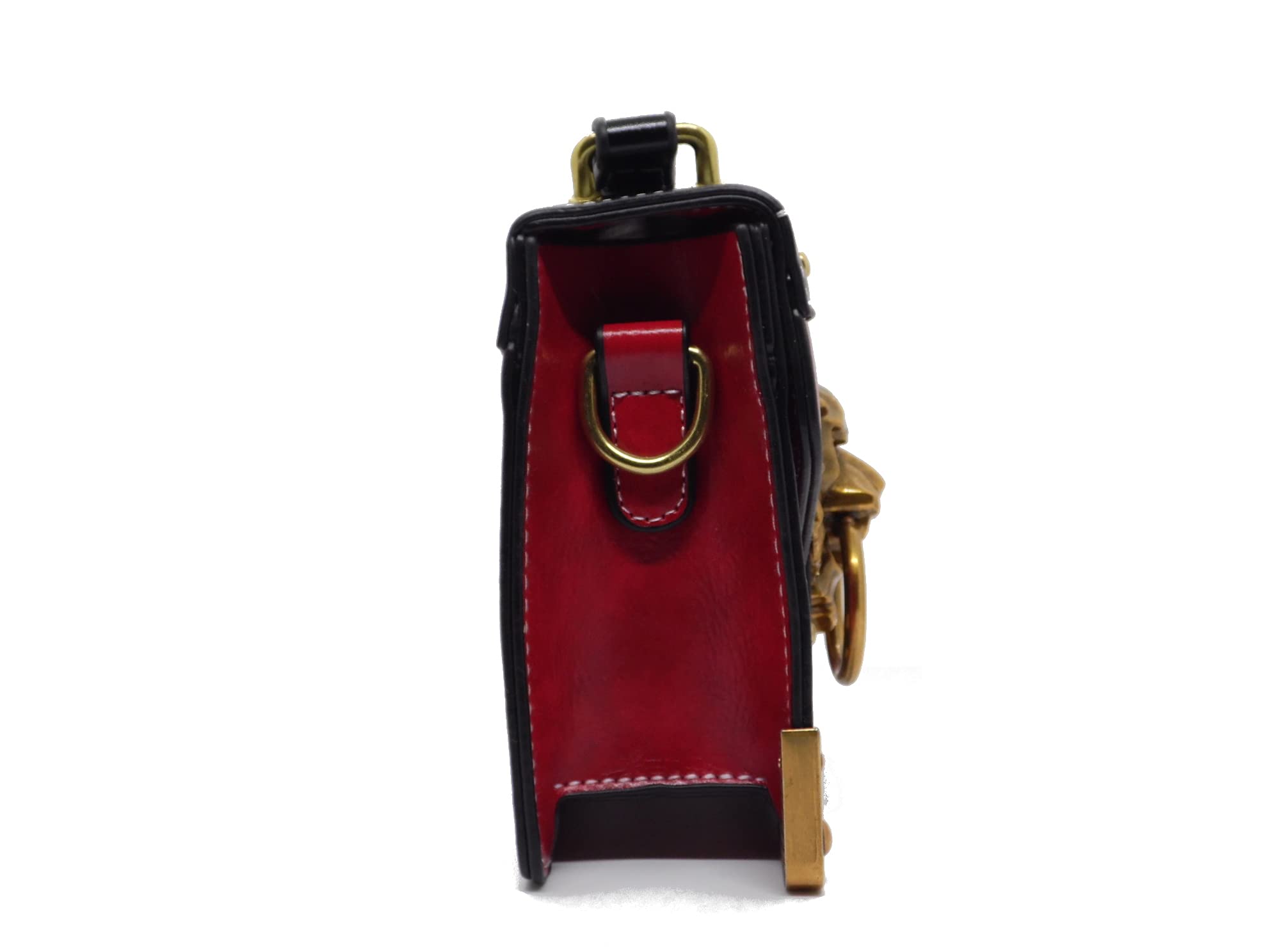 Women Vegan Faux Leather Regal Design Lion Head Handbag Crossbody Purse Bag (Red)