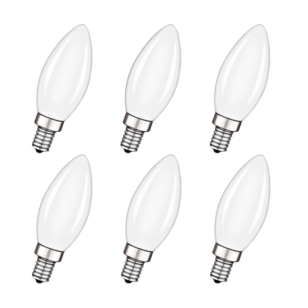 Erxiugs Dimmable LED Candelabra Light Bulbs, Daylight White 5000K CRI 90 C35(B11) LED Chandelier Bulb, 5W Equivalent to 40W 400LM LED Filament Bulbs Milk White Glass, E26 Base LED Candle Bulbs 6 Pack