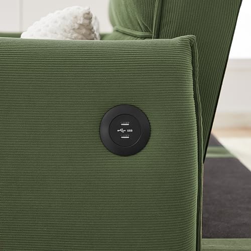 Convertible Sofa Bed Adjustable Sleeper Loveseat Couch Modern Corduroy Upholstered Recliner Reversible Love Seat Folding Daybed , Detachable Sofá into 2 Singel Chairs with Wooden Legs & USB Ports