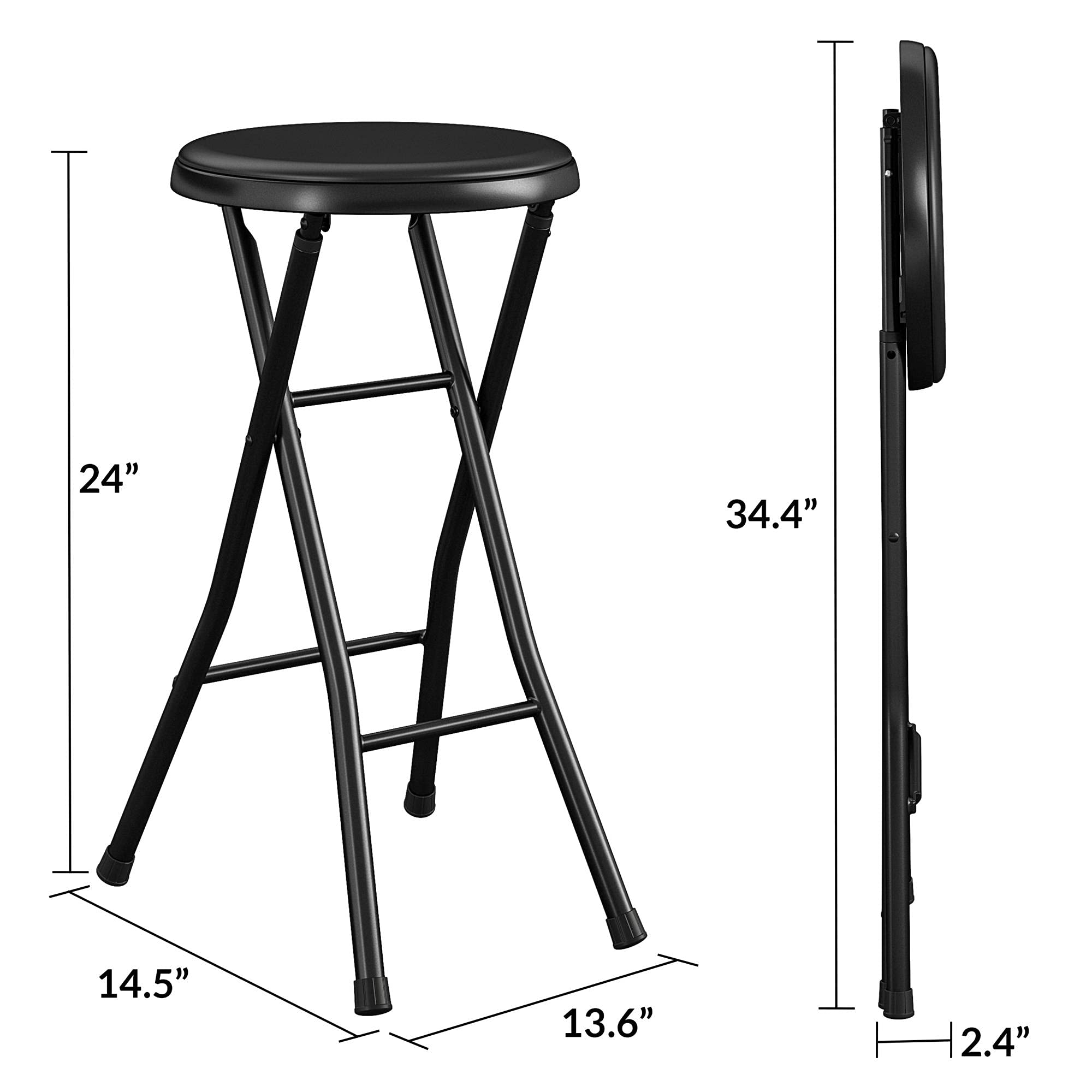 COSCO 24" Vinyl Padded Folding Stool, Multipurpose, for Small Spaces, Double Braced, 2-Pack, Black