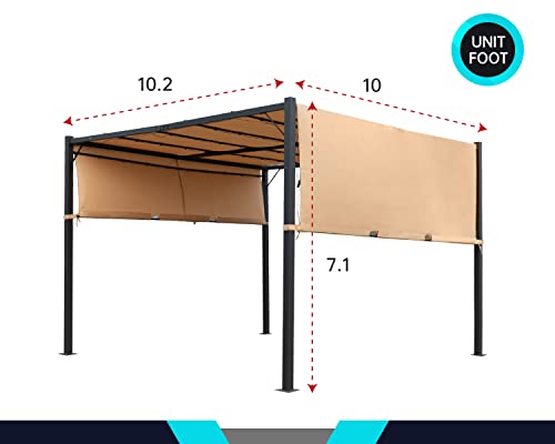 Pergolas Gazebo for Patios 10 * 10 Metal Gazebo Canopy Tent with Sliding Adjustable Canopy Weather-Resistant Fabric Quality Materials Solar Powered Led for Patio Outside Garden Backyard,Tan