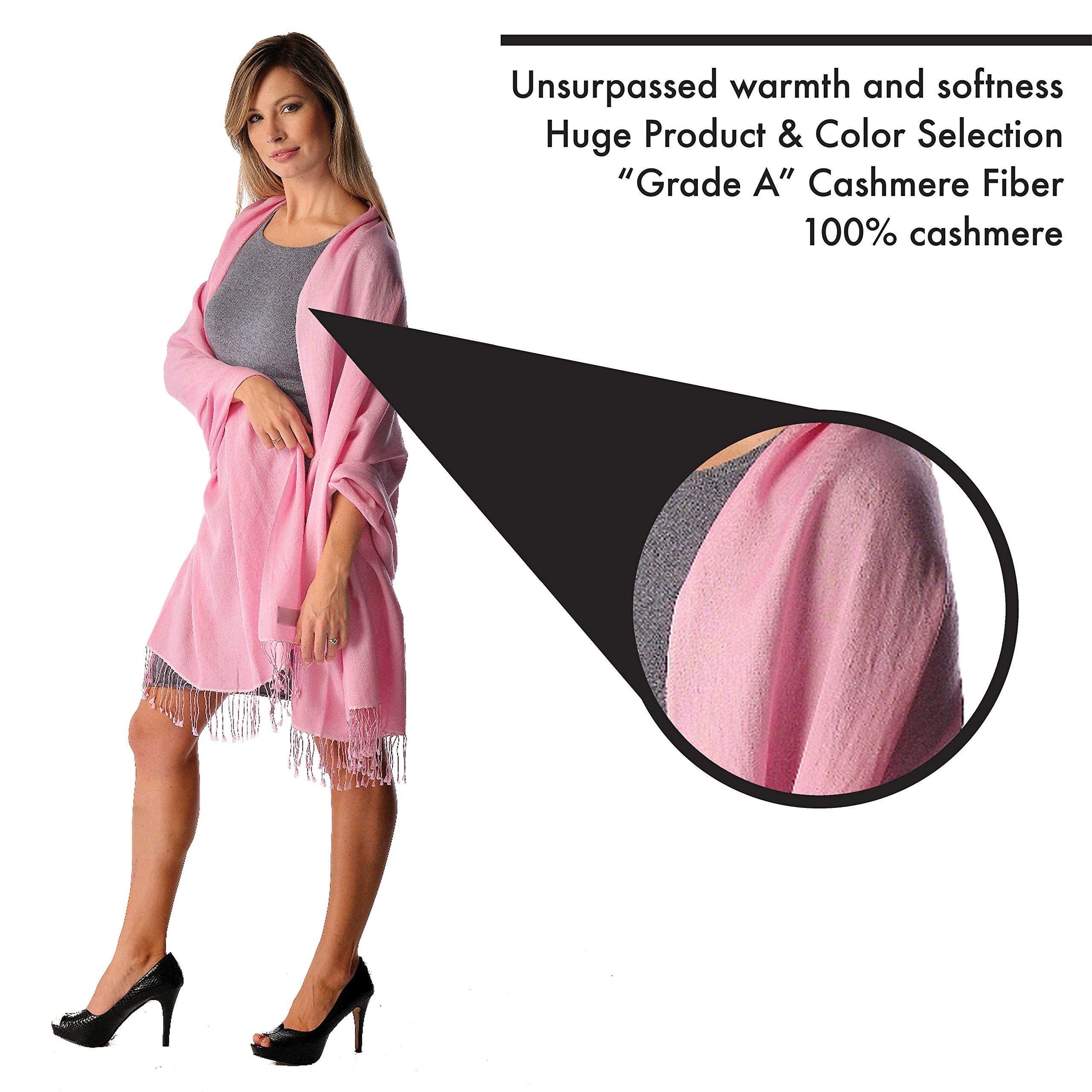 Cashmere Boutique 70% Cashmere and 30% Silk Pashmina Shawls for Women - Luxury Lightweight, Soft and Warm - 36" x 80"
