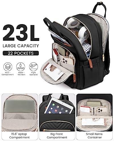 LOVEVOOK Laptop Backpack for Women Men, 15.6 Inch Computer Backpack Purse with USB Port, Fashion Anti-Theft Travel Backpacks, Waterproof Casual Daypack for Work Bag Back Pack, Black
