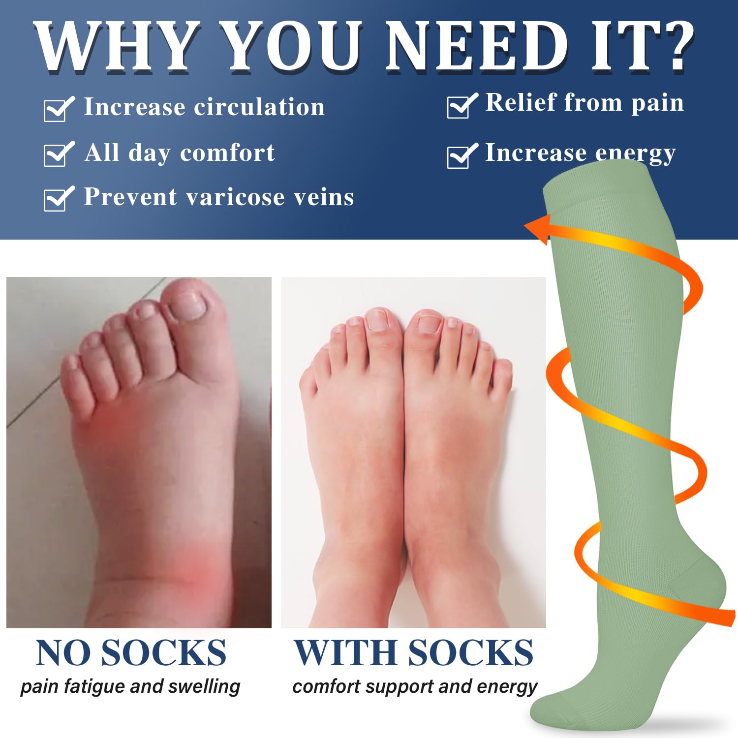 Compression Socks for Women and Men Circulation (3 Pairs) - Best for Nursing,Running,Travel Knee High Socks