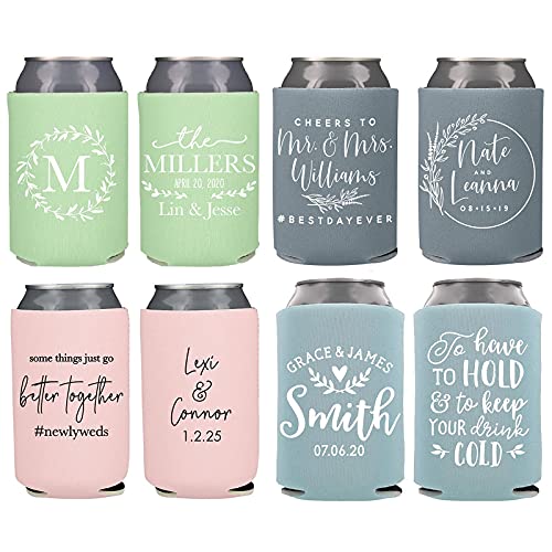 Customized Wedding Can Coolers Personalized Wedding Favors Monogram Can Holders (Custom – Assorted, 100 can Cooler)