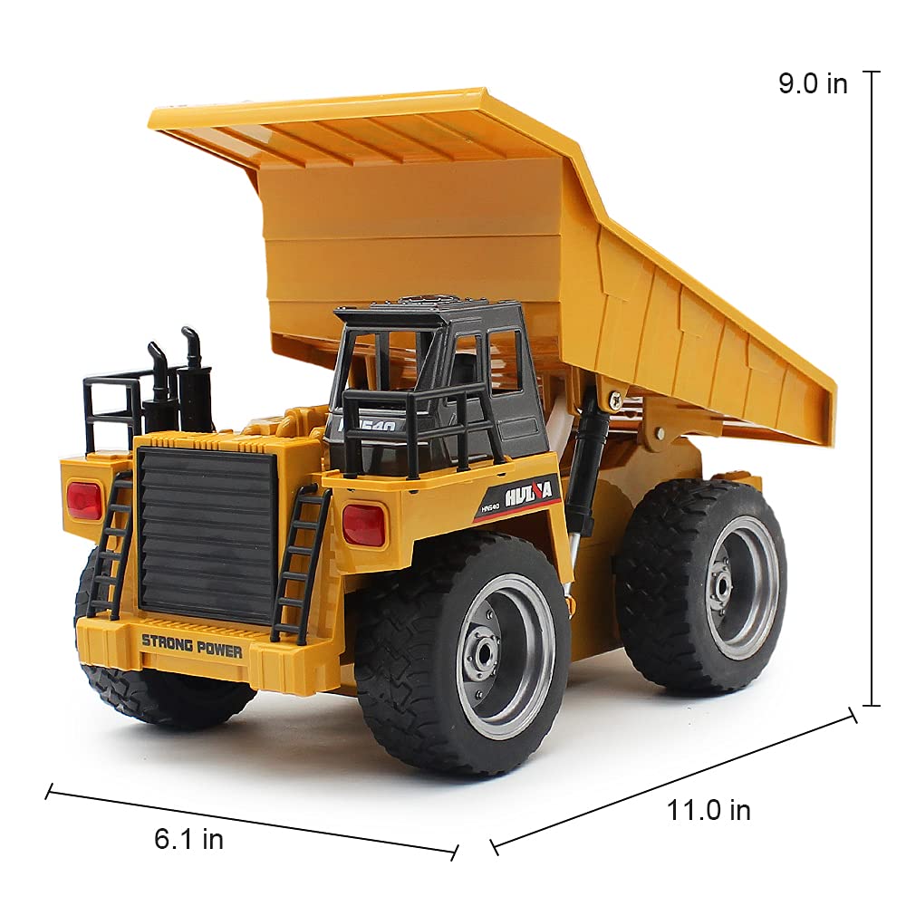 Supdex RC Dump Truck, 2.4Ghz 4WD Remote Control Construction Vehicle Truck for Boys 1:18 Scale 6 Channel Metal Cab Construction Vehicles Toy with LED Lights and for Birthday Xmas Gift