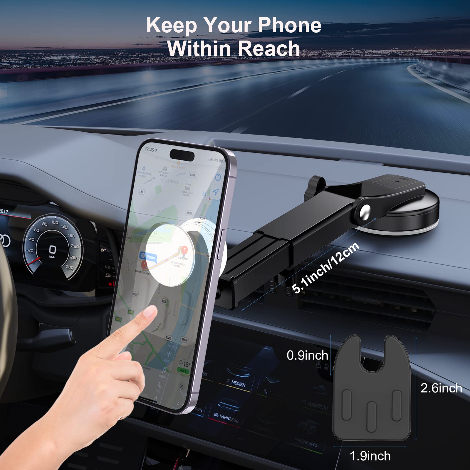 Car Phone Holder for Collapsible Grip/Socket Mount,3 in 1 Air Vent Car Mount,Dashboard Sticker Holder,Suction Cup Phone Holder,Socket Grip for Fits All Smartphone,Used On Car, Home,Office