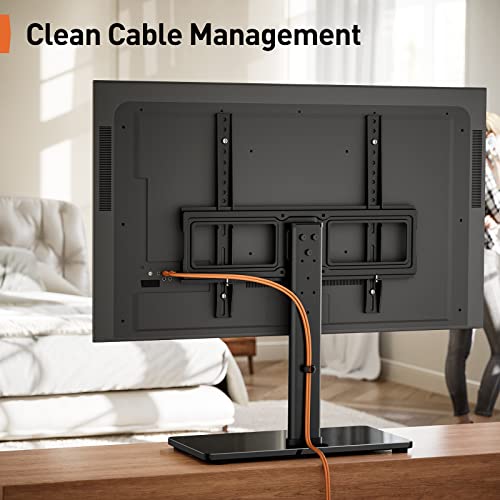 Perlegear Tabletop TV Stand, Universal TV Stand for 23β55 Inch LCD/LED/OLED TVs, Height-Adjustable with Tempered Glass Base & Cable Management, Holds up to 77 lbs, VESA 400x400mm, PGTVS02