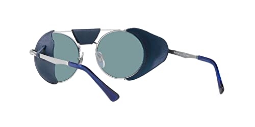 Persol PO2496SZ Round Sunglasses, Silver/Green Polarized, 52 mm
