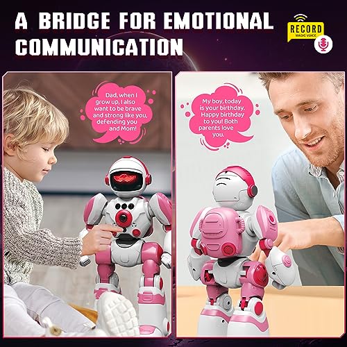 FUUY Robot for Kids 3-5, Robot Toys for Girls with Record Voice & Gesture Sensing Control Programmable Music Dancing Functions Smart Pink Warrior Birthday Gift Toys for Toddler Age 3 4-6 5-7 Year Old