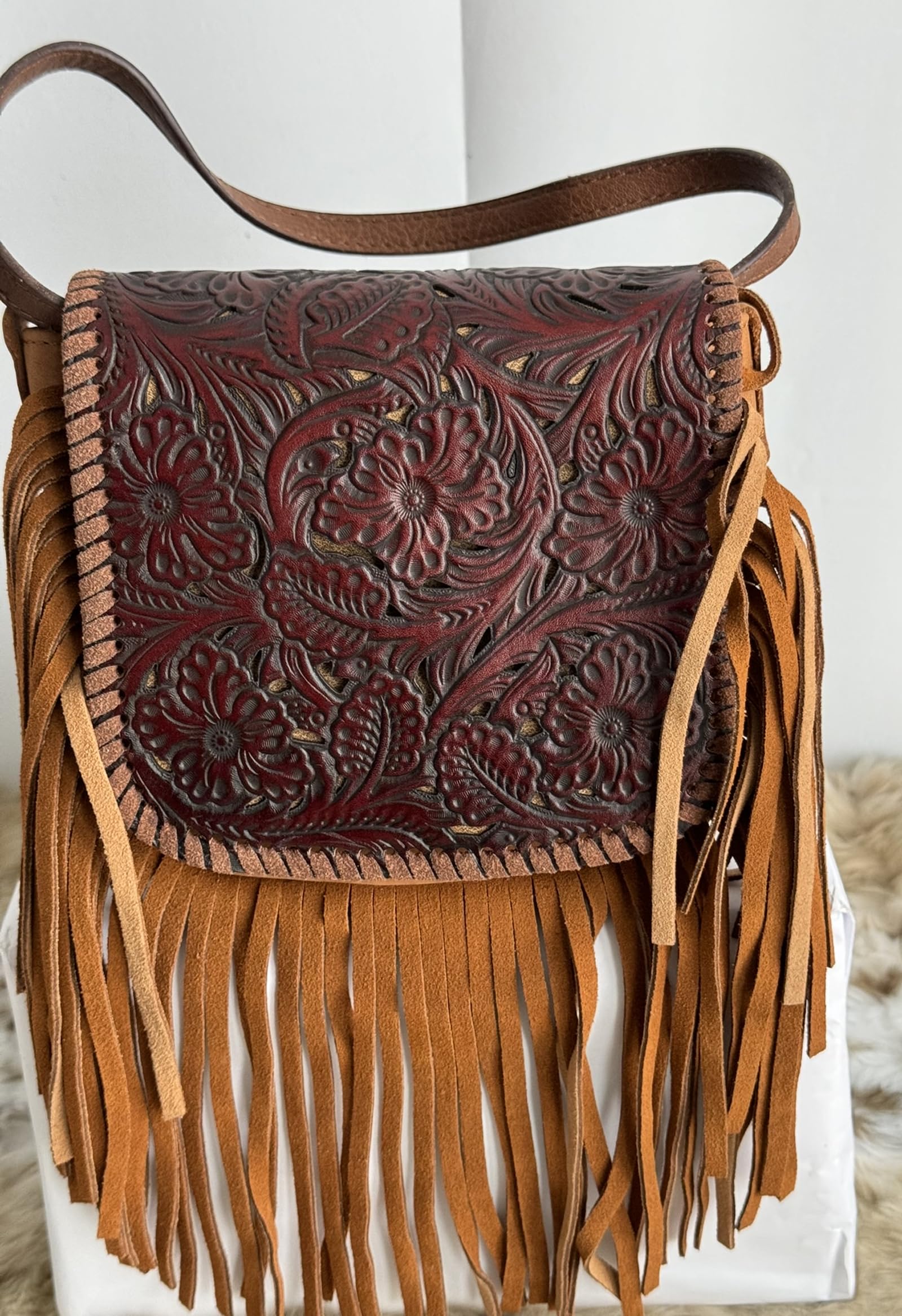 womens cross body bag western cowgirl floral tooled shopper purse brown